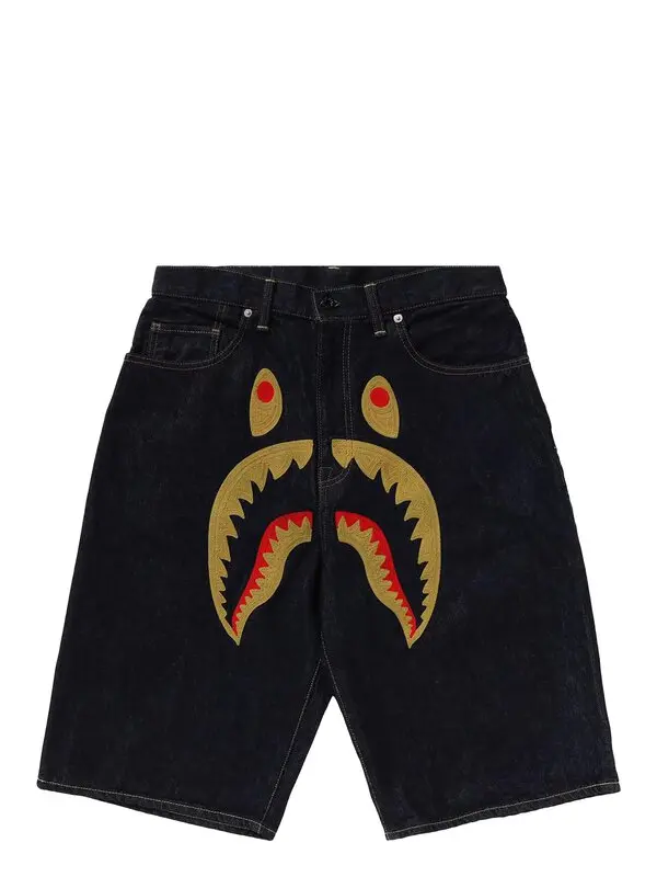 A BATHING APE Shark Denim Shorts - Blue
