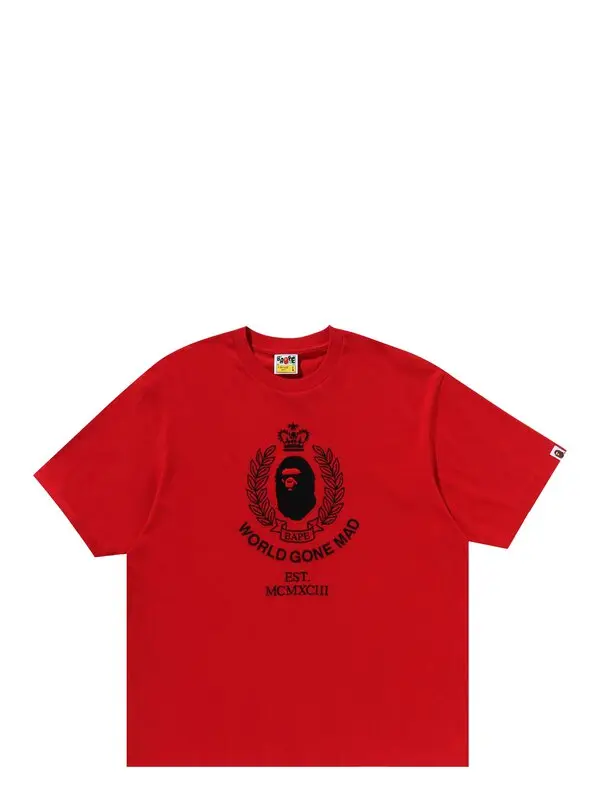 A BATHING APE Crest College Logo Relaxed Fit Tee - Red