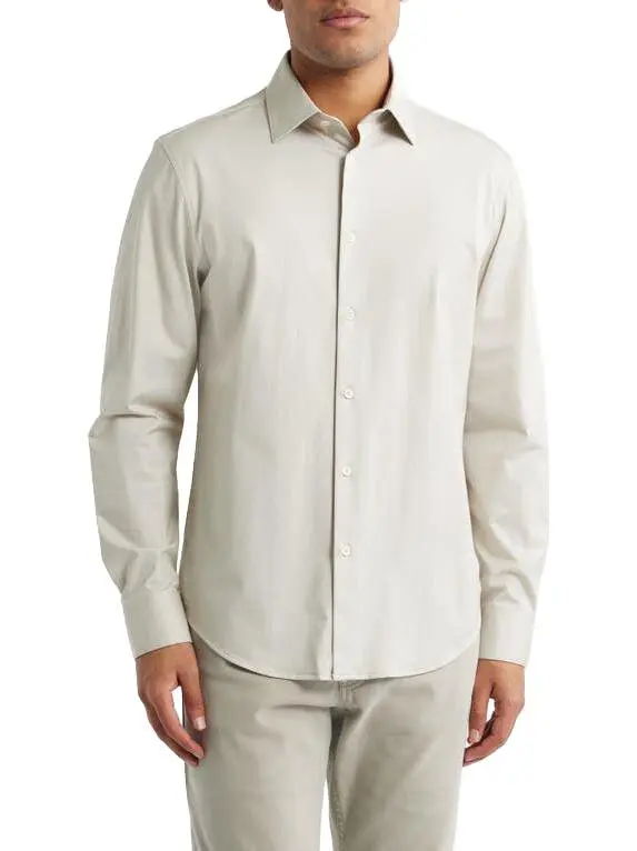 Bugatchi Jimmy Ooohcotton® Herringbone Button-up Shirt - Almond