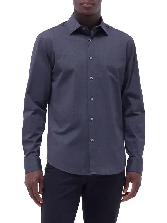 Bugatchi Jimmy Ooohcotton® Herringbone Button-up Shirt - Black
