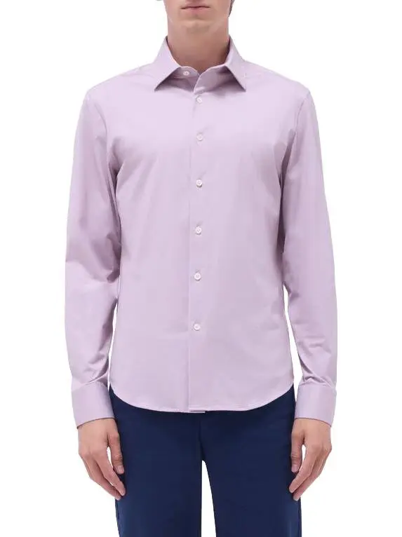 Bugatchi Jimmy Ooohcotton® Herringbone Button-up Shirt - Dusty Pink
