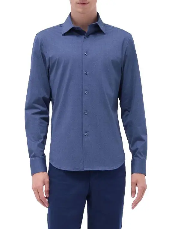 Bugatchi Jimmy Ooohcotton® Herringbone Button-up Shirt - Navy