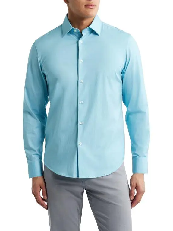 Bugatchi Jimmy Ooohcotton® Herringbone Button-up Shirt - Turquoise