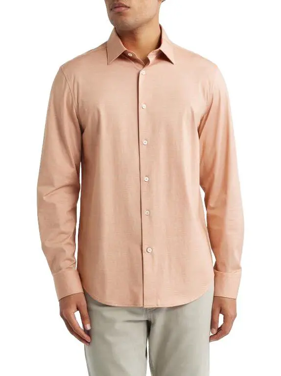 Bugatchi Jimmy Ooohcotton® Solid Button-up Shirt - Papaya