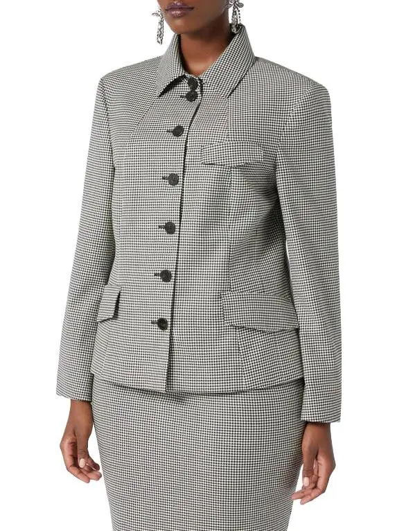 Marina Rinaldi Houndstooth Virgin Wool Twill Jacket - Black/ White
