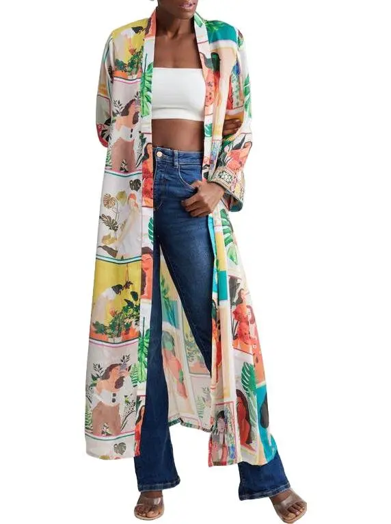 HOLICHIC Mixed Graphic Print Satin Jacket - White