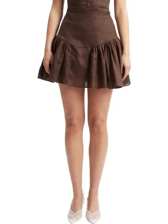 Bardot Amorette Linen Mini Skirt - Chocolate