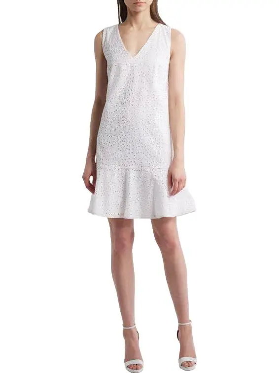 Kobi Halperin Eyelet Sleeveless Dress With Ruffle Hem - Ivory