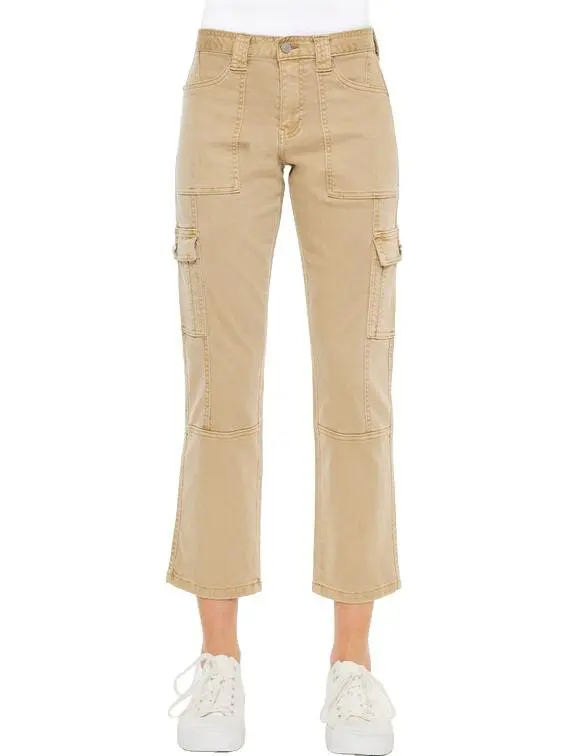 OFFICIAL KANCAN USA Kancan Lavinia High Rise Slim Straight Leg Cargo Pants - Beige