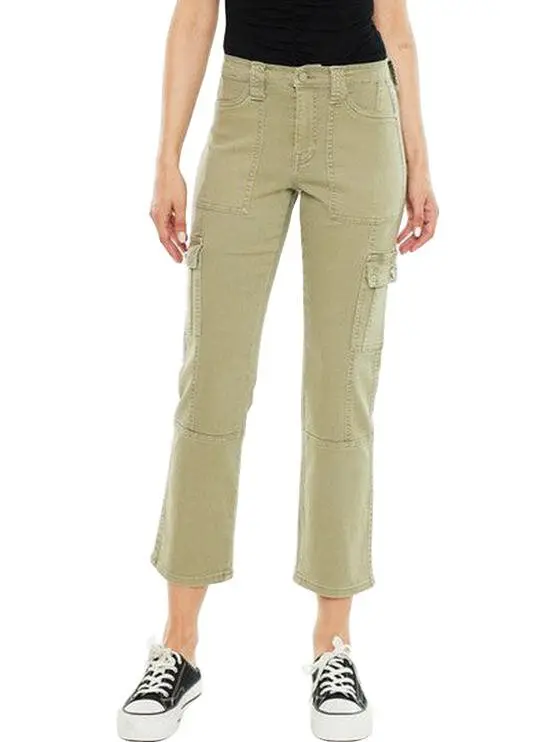 KANCAN Lavinia High Rise Slim Straight Leg Cargo Pants - Olive