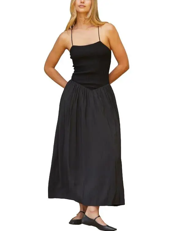 CRESCENT Mixed Media Maxi Dress - Black