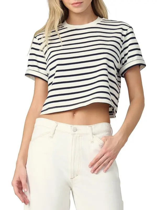 Joe's Jeans The Boxy Crop T-shirt - Milk/ Navy Stripe