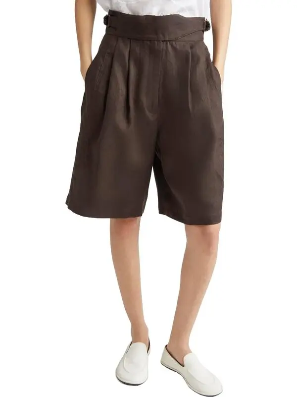 BODE Smith Linen Bermuda Shorts - Brown/ Black