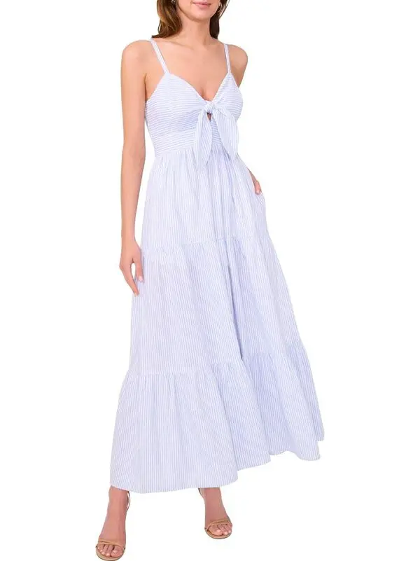 CECE DUPRAZ Stripe Twist Front Linen Blend Maxi Dress - Cornflower