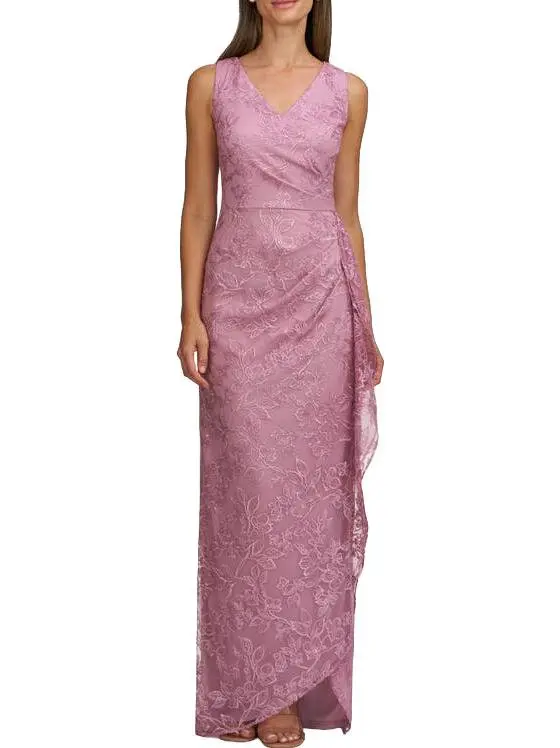 Js Collections Blakely Floral Embroidered Gown - Lilac
