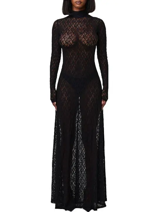 Naked Wardrobe Floral Lace Maxi Dress - Black