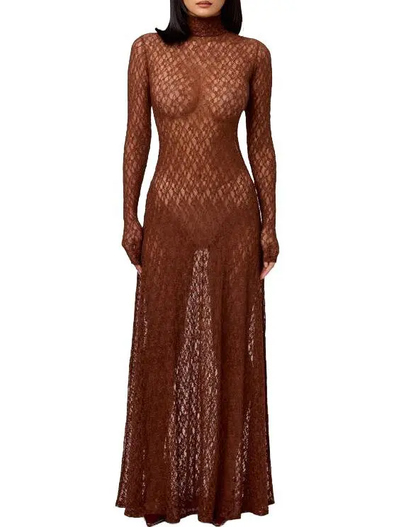 Naked Wardrobe Floral Lace Maxi Dress - Brown Sugar