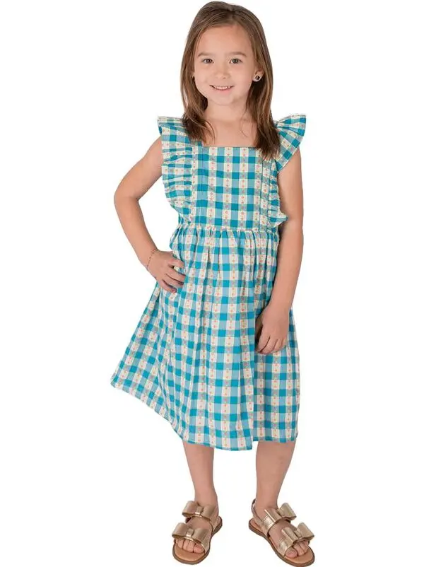POPATU Floral Check Ruffle Dress - Blue