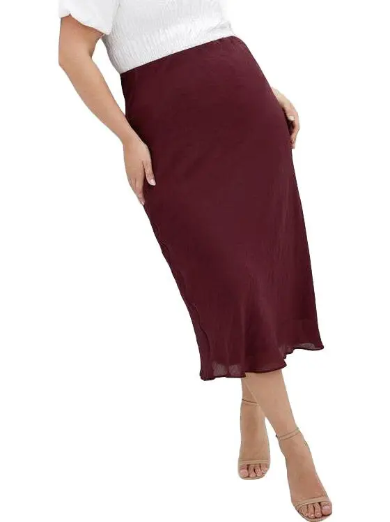 City Chic Kyra Crinkled Midi Skirt - Dark Cherry