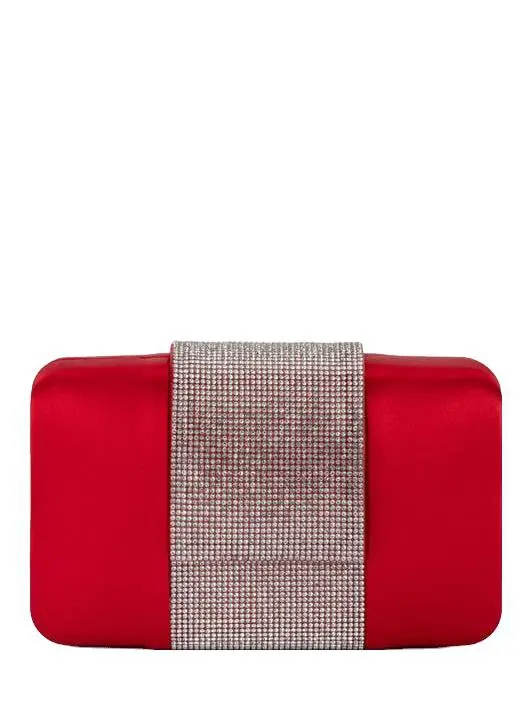 OLGA BERG Aubrey Crystal Trim Clutch - Red