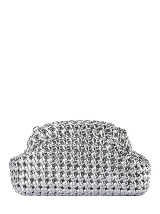 OLGA BERG Everly Handwoven Frame Clutch - Silver