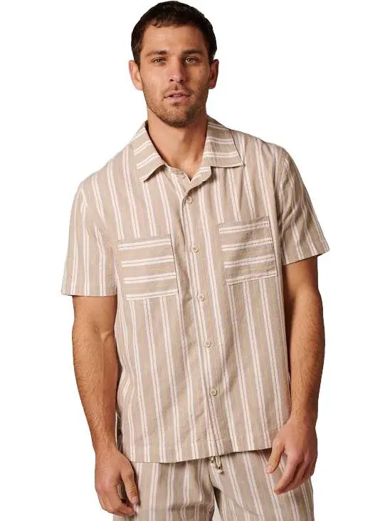 LEISURE LAB Laguna Button Up - Beige Stripes