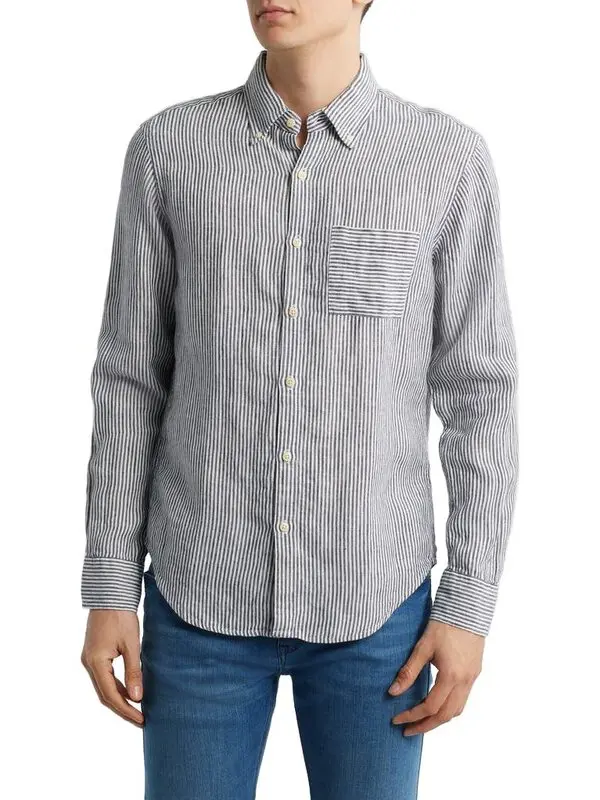 ALEX CRANE Playa Linen Button-down Shirt - Lines