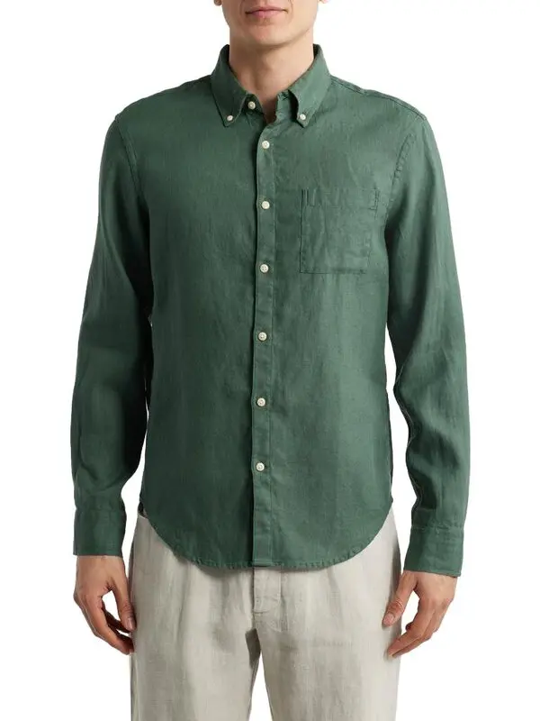 ALEX CRANE Playa Linen Button-down Shirt - Pine