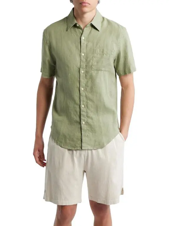 ALEX CRANE Ola Linen Short Sleeve Button-up Shirt - Moss