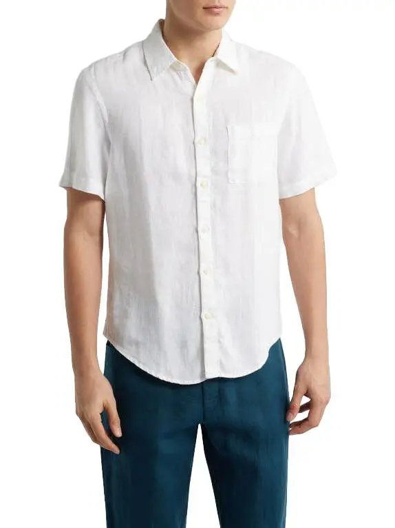 ALEX CRANE Ola Linen Short Sleeve Button-up Shirt - Snow