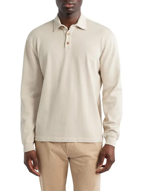 ALEX CRANE Caza Rib Organic Cotton Long Sleeve Polo - Cream