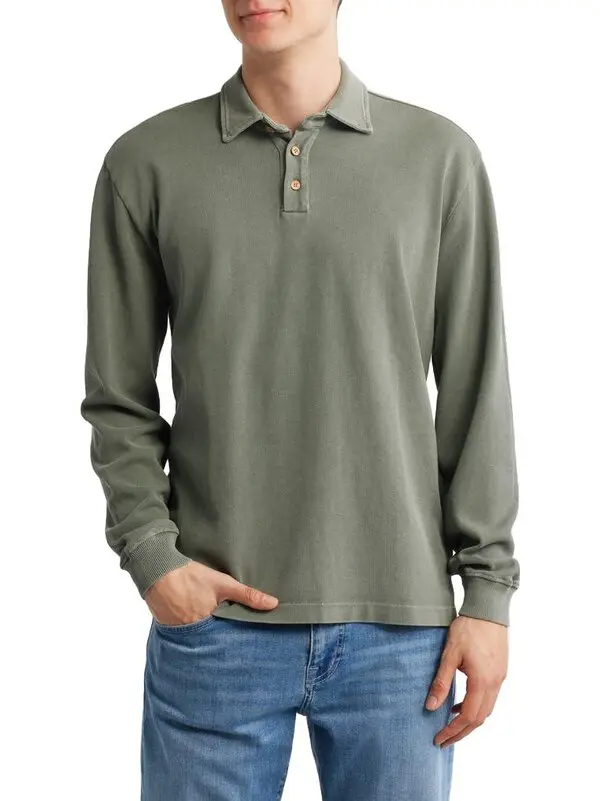 ALEX CRANE Caza Rib Organic Cotton Long Sleeve Polo - Jade