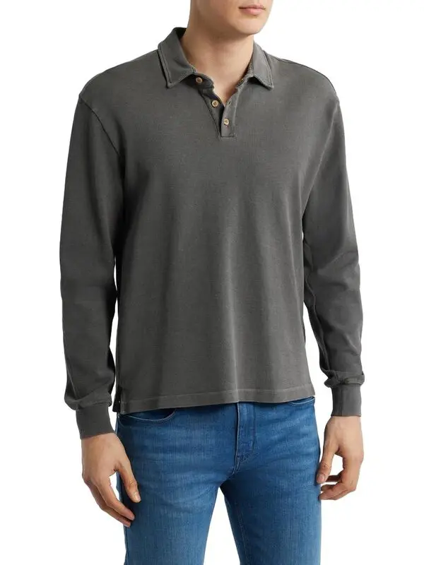 ALEX CRANE Caza Rib Organic Cotton Long Sleeve Polo - Slate