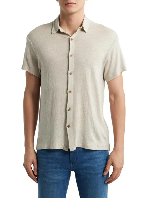 ALEX CRANE Ola Linen Knit Short Sleeve Button-up - Bone