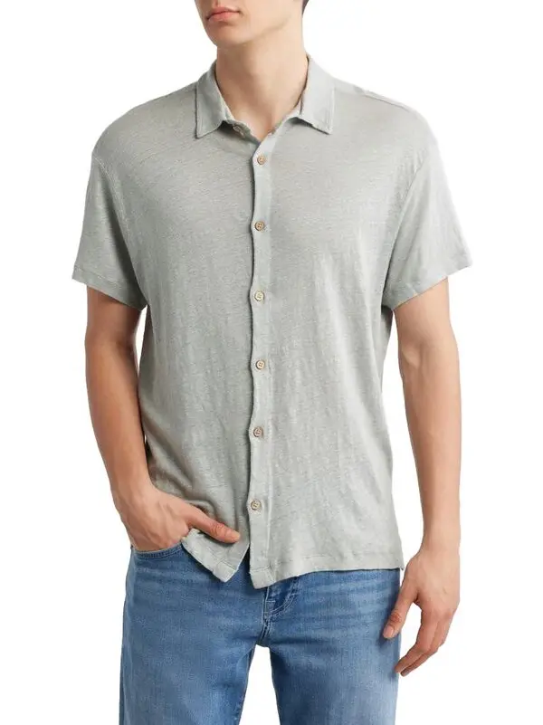 ALEX CRANE Ola Linen Knit Short Sleeve Button-up - Steel