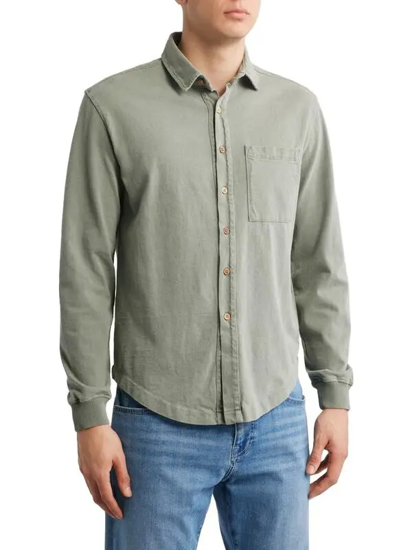 ALEX CRANE Caza Rib Organic Cotton Knit Button-up Shirt - Jade