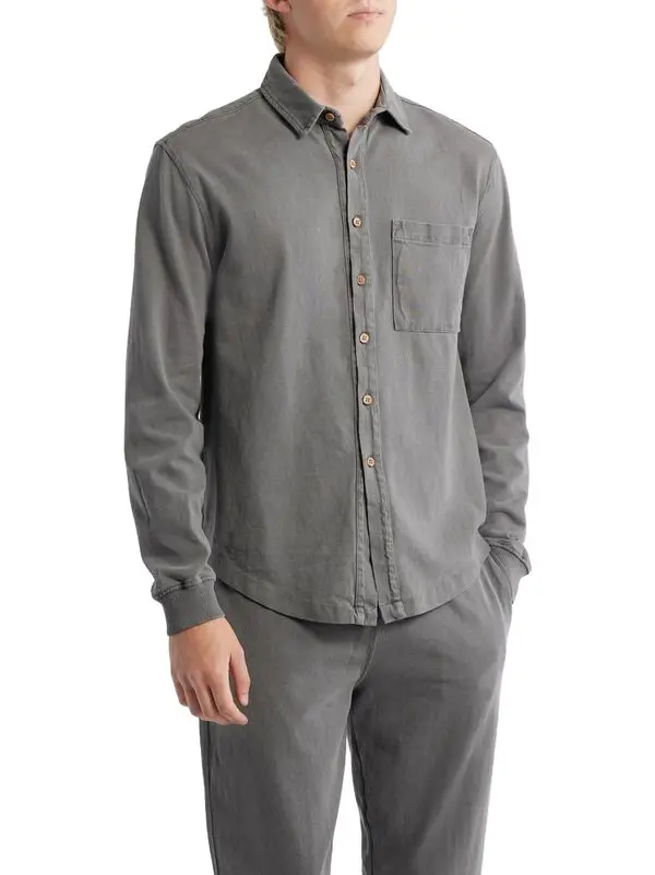 ALEX CRANE Caza Rib Organic Cotton Knit Button-up Shirt - Slate
