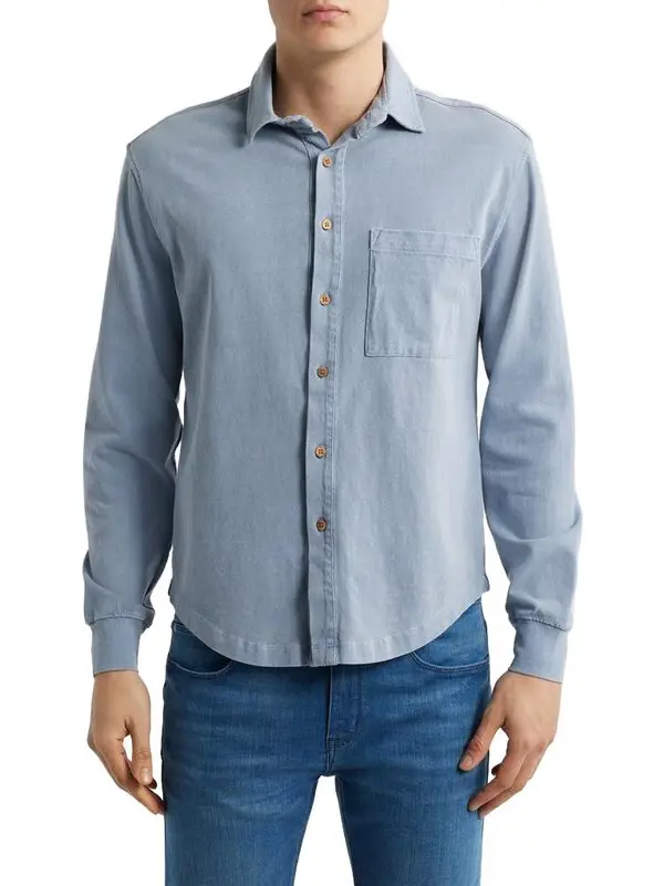 ALEX CRANE Caza Rib Organic Cotton Knit Button-up Shirt - Wave