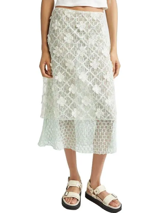 SIEDRES Lunies Floral Appliqué Lace Midi Skirt - Green Multi