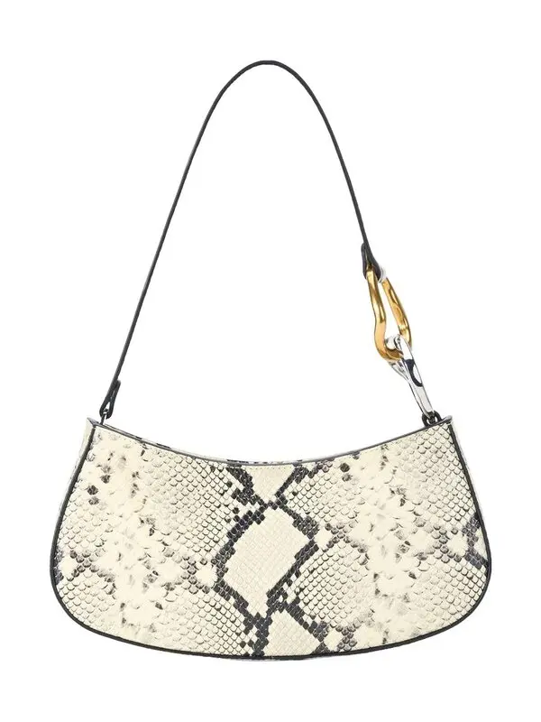 Staud Ollie Leather Shoulder Bag - White Snake