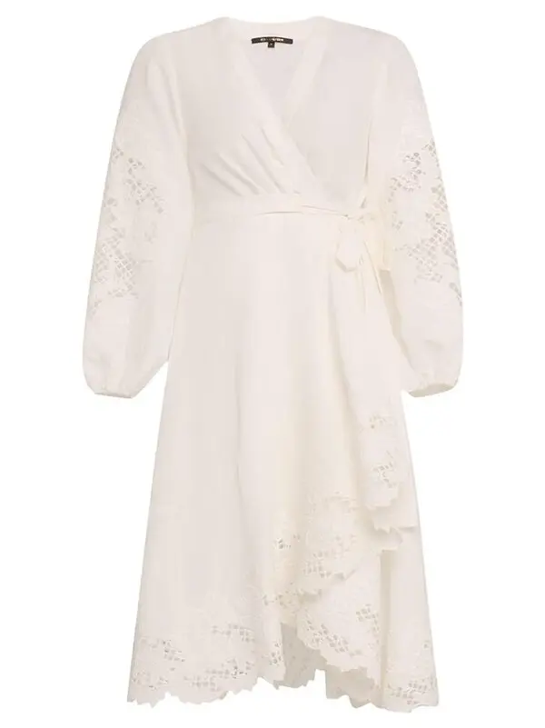 Kobi Halperin Sigal Embroidered Lace-inset Midi Wrap Dress - White