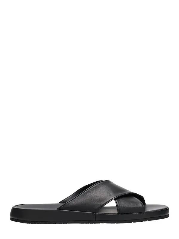 Bergdorf Goodman Napa Leather Crisscross Slide Sandals - Black