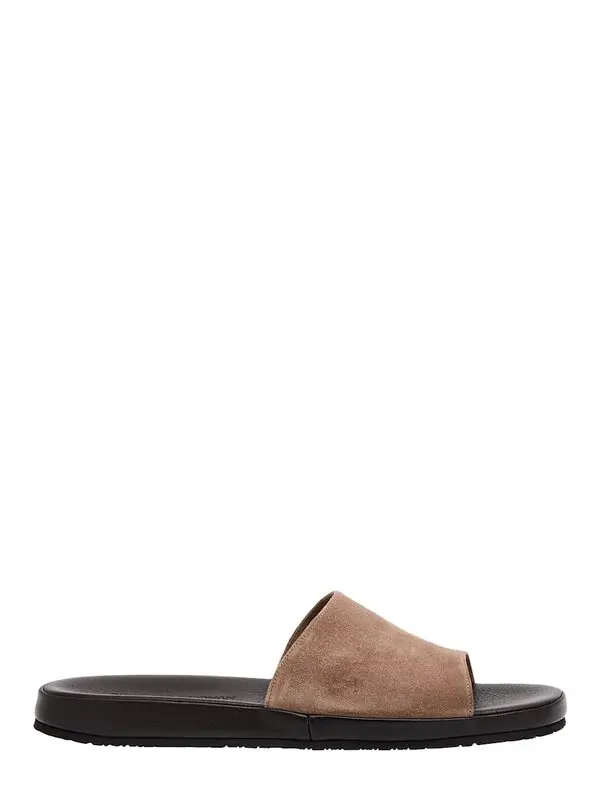 Bergdorf Goodman Suede And Deerskin Slide Sandals - Beige/brown