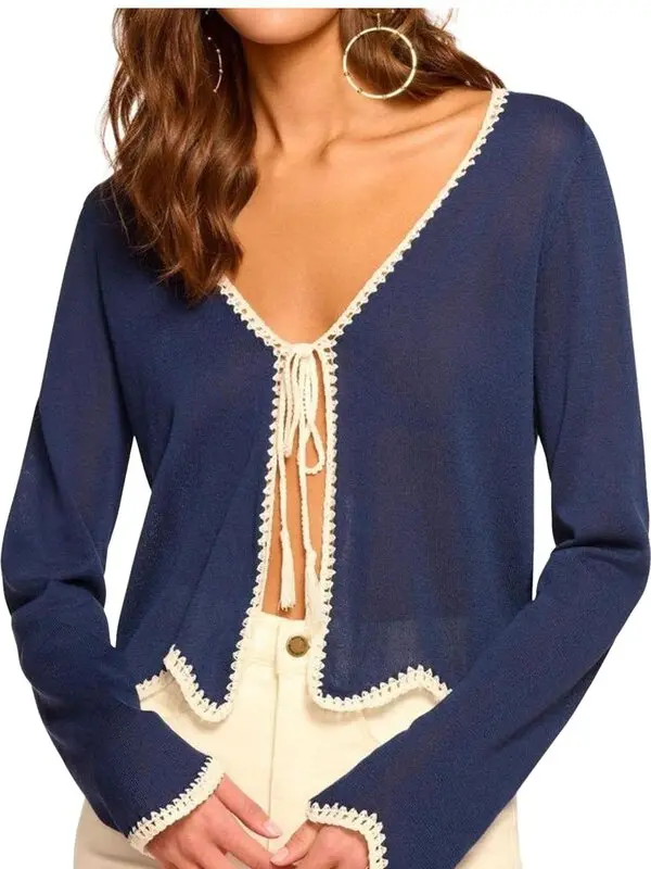 Ramy Brook Tara Crochet-trim Cardigan - Spring Navy Wave