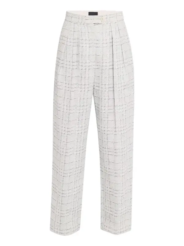 Emporio Armani Pleated Check Trousers - Light Grey