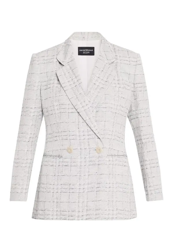 Emporio Armani Double-breasted Check Blazer - Light Grey