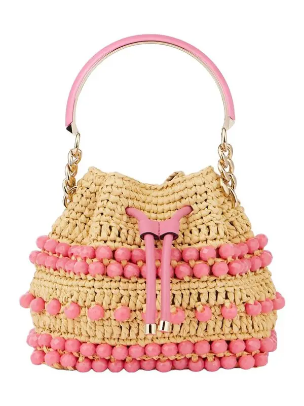 JIMMY CHOO Bon Bon Small Beaded Bucket Bag - Beige