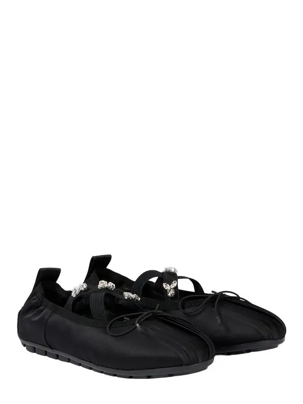 Simone Rocha Embellished Satin Ballet Flats - Black