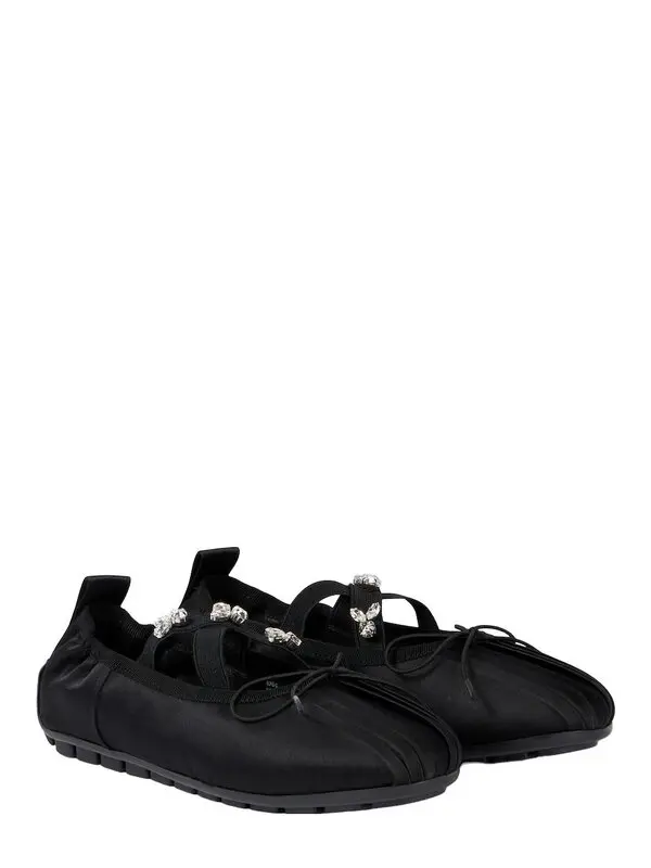 Simone Rocha Embellished Satin Ballet Flats - Black