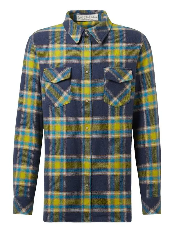 GOD'S TRUE CASHMERE Explorer Plaid Cashmere Shirt With Quartz - Blue